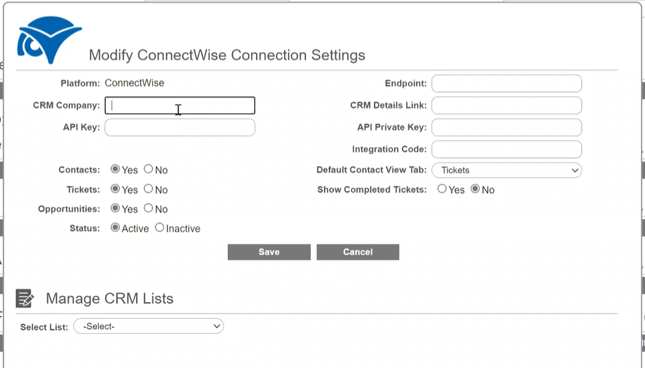 Setting up ConnectWise Integration - 1Stream